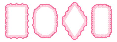 귀여운 프릴 무늬 프레임 세트 핑크 가리비 타원과 직사각형 테두리 컬렉션 물결 모양의 레이스 가장자리 모양은 장식 포스터 배너를 위한 로코코 스타일입니다 흔들리는 요염한