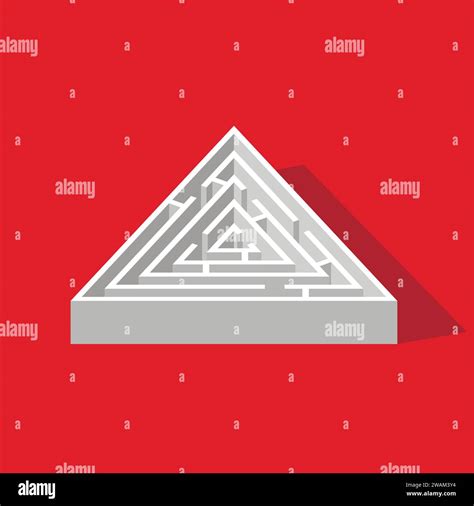 Labyrinth Triangle Isometric Game And Maze Fun Puzzle Isolated On Red