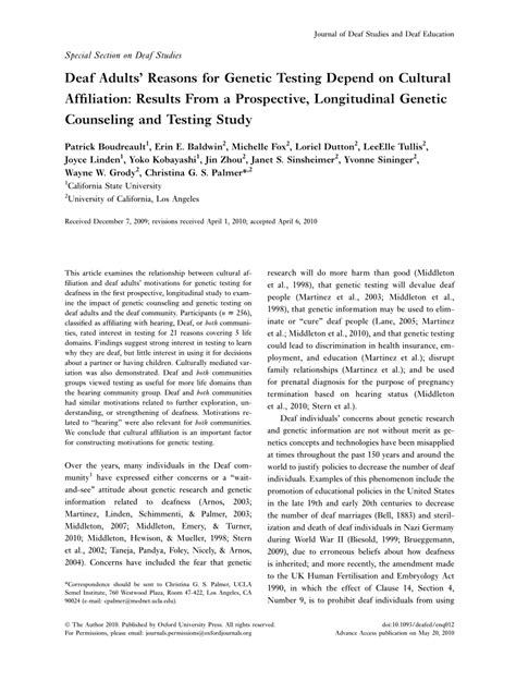 Pdf Deaf Adults Reasons For Genetic Testing Depend On Cultural