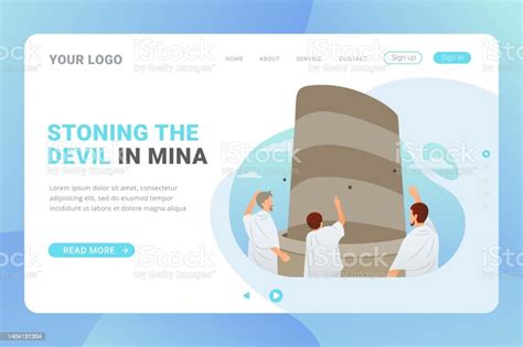 Hajj 및 Umrah 랜딩 페이지 템플릿 디자인 컨셉 벡터 일러스트 레이 션 메카 성지 순례에 대한 스톡 벡터 아트 및 기타