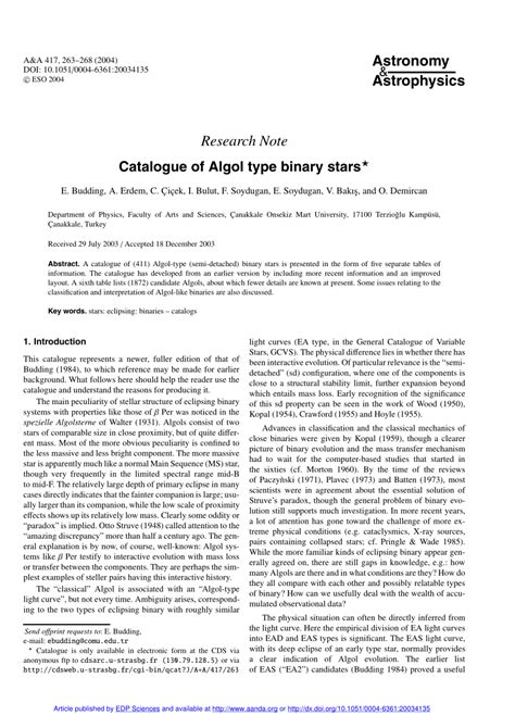 Pdf Catalogue Of Algol Type Binary Stars
