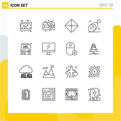 Set Of 16 Modern Ui Icons Symbols Signs For Formula Board Tablet Thanksgiving Ham Editable