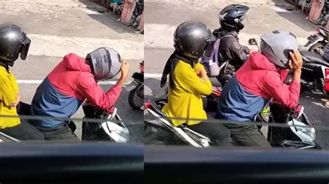 Dua Sejoli Marahan Di Pinggir Jalan Si Pria Pilih Turun Dari Motor Dan