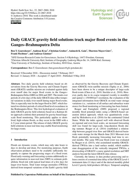 Pdf Daily Grace Gravity Field Solutions Track Major Flood Events In The Gangesbrahmaputra Delta