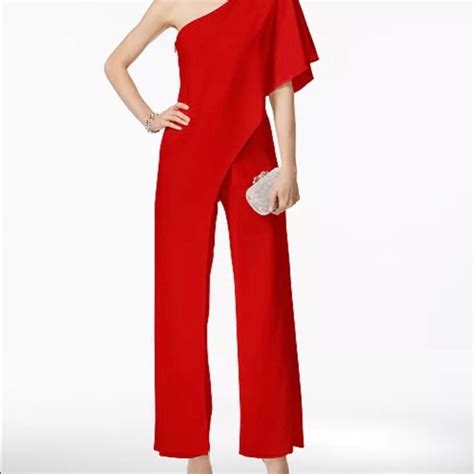 Adrianna Papell Flutter One Shoulder Jumpsuit Gem