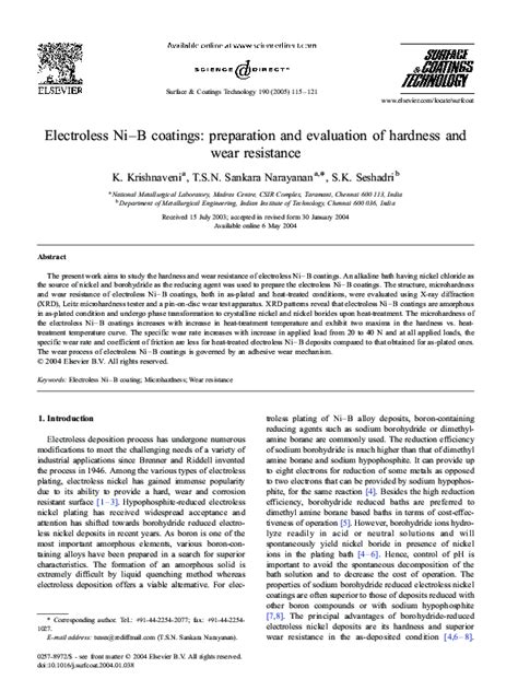 Pdf Electroless Nib Coatings Preparation And Evaluation Of Hardness And Wear Resistance