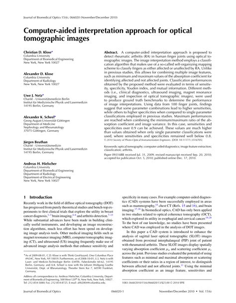 Pdf Computer Aided Interpretation Approach For Optical Tomographic Images