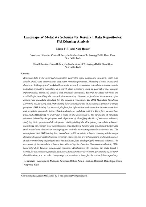 Pdf Landscape Of Metadata Schemas For Research Data Repositories Fairsharing Analysis