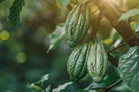 Green Cacao Pods Grow On Trees The Cacao Tree Theobroma Cacao With Fruits Raw Cacao Premium Ai