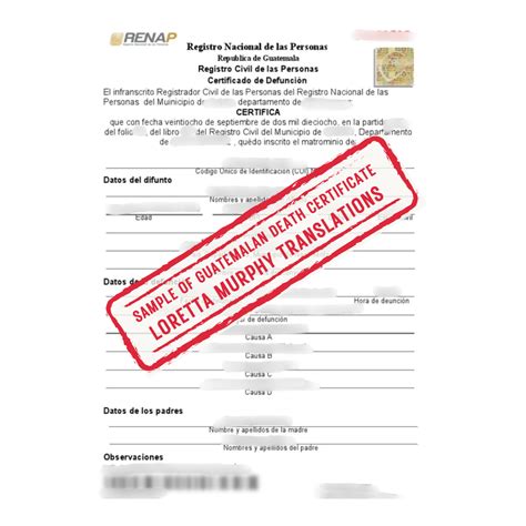 Guatemalan Death Certificate Certified Translation Loretta Murphy