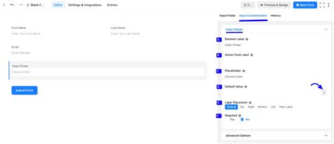 color picker field in fluent forms fluent forms