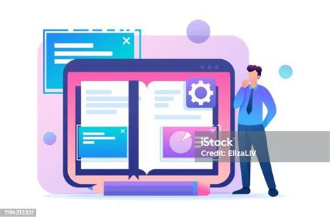 청남은 공과의 자료를 전자 형식으로 공부한다 플랫 2d 문자입니다 웹 디자인에 대한 개념 교육에 대한 스톡 벡터 아트 및 기타 이미지 Istock