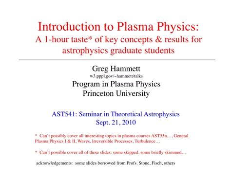 Ppt Introduction To Plasma Physics A 1 Hour Taste Of Key