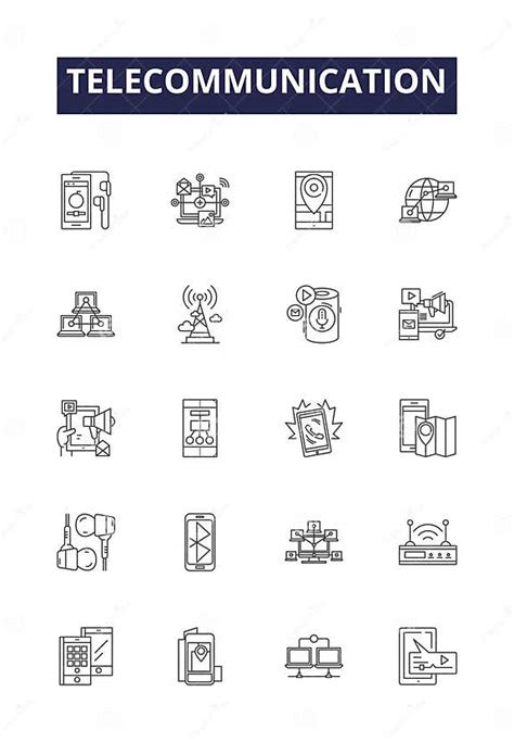 Telecommunication Line Vector Icons And Signs Networking Wireless Voice Cellular Phone