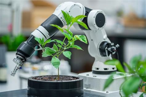 Robotic Arm Planting Seedlings In Lab Concept Of Advanced Technology