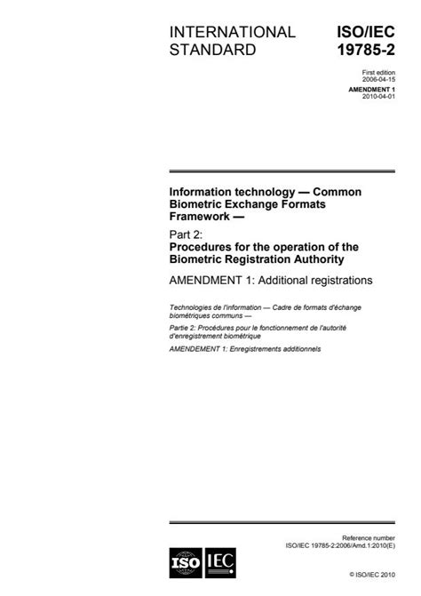 ISO IEC 19785 2 2006 Amd 1 2010 Information Technology Common Biometric Exchange Formats