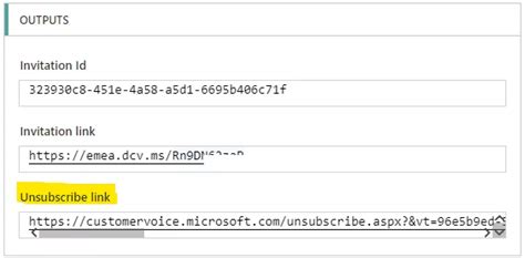 Unsubscribe Link Is Added As Output Parameter To Create Invitation