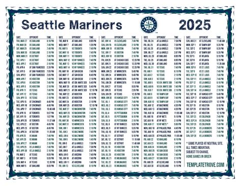 Printable 2025 Seattle Mariners Schedule