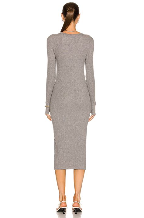 Enza Costa Italian Tencel Cashmere Rib Long Sleeve Crew Midi Dress In