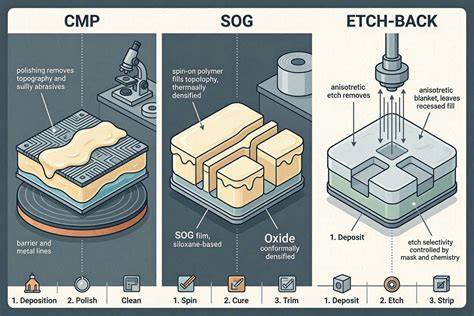Semiconductor Planarization Techniques Cmp Vs Sog Vs Etch Back