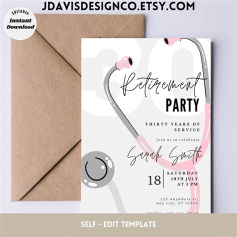 Editable Nurse Retirement Invitation Nurse Retirement Party Invitation