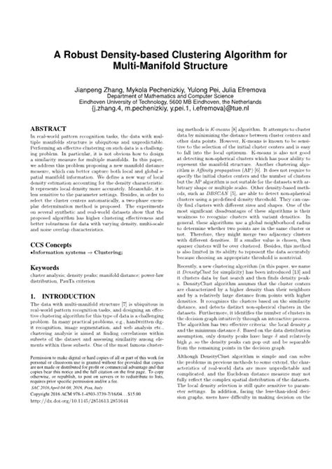 A Robust Density Based Clustering Algorithm For Multi Manifold