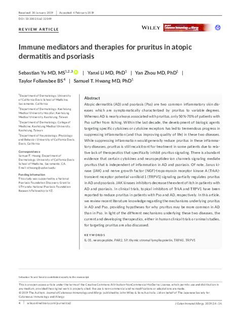 Pdf Immune Mediators And Therapies For Pruritus In Atopic Dermatitis And Psoriasis