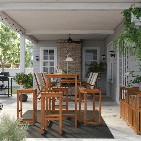 NÄmmarÖ Bar Table And 4 Bar Stools Outdoorlight Brown Stained 243