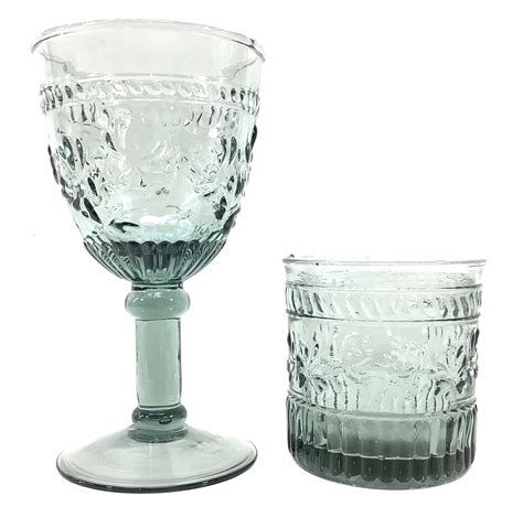 Lot 21pc Smoked Green Drinking Glasses Stemware