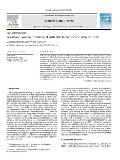 Resistance Upset Butt Welding Of Austeni Pdf Stainless Steel Steel