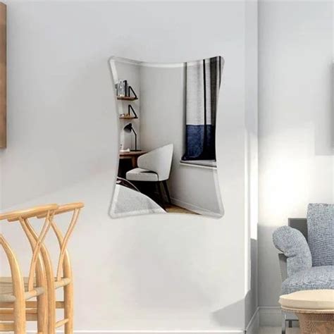 Wall Mounted Glass Curvy Rectangular Bevelled Mirror Frameless For