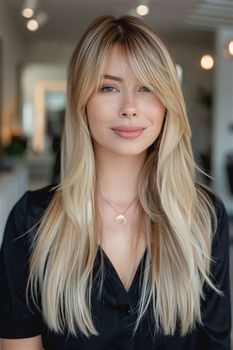 Straight Long Layered Haircuts With Side Swept Bangs