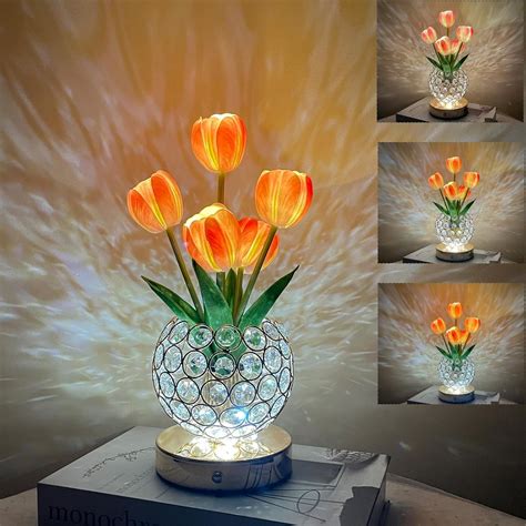 YUNBIAOSEN Tulip Lamps Flower Table Lamp With USB Charging Touch Lam LED Analog Tulip Night