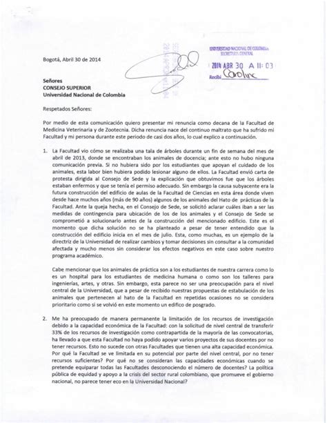 PDF Carta De Renuncia De La Decana De La Facultad De Medicina