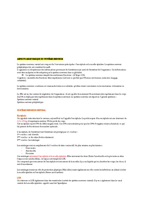 Système Nerveux Aspects Anatomique Du SystÈme Nerveux Le Système
