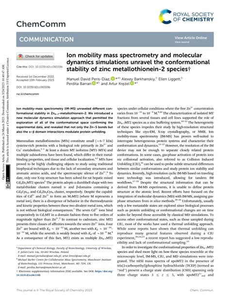 Pdf Ion Mobility Mass Spectrometry And Molecular Dynamics Simulations Unravel The