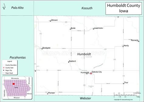 Map Of Humboldt County Iowa Showing Cities Highways And Important