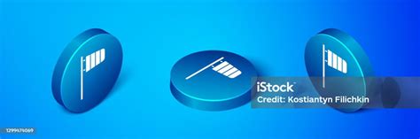 동포 폰 기상 부 바람 바람 바람 베인 아이콘 은 파란색 배경에 격리 윈드삭은 바람의 방향과 강도를 나타냅니다 파란색 원 버튼입니다 벡터 3차원 형태에 대한 스톡 벡터 아트