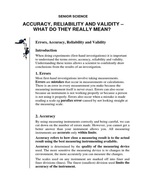 Reliability Validity Accuracy Pdf Experiment Accuracy And Precision
