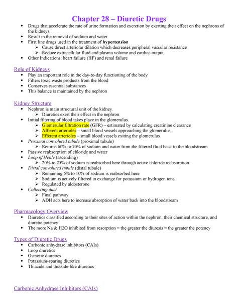 Diuretics Notes Chapter 28 Diuretic Drugs Drugs That Accelerate The
