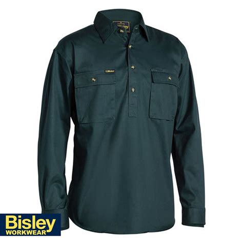 Bisley Long Sleeve Shirt Cotton Drill Closed Front Collier And Miller