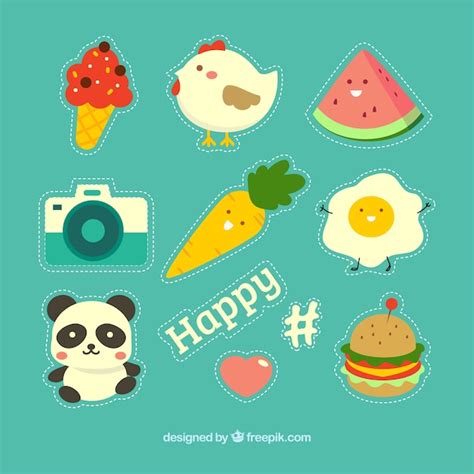 원래 스티커의 손으로 그린 팩 무료 벡터