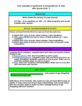 Unit One Variable Equations Inequalities Th Grade Hyperdoc