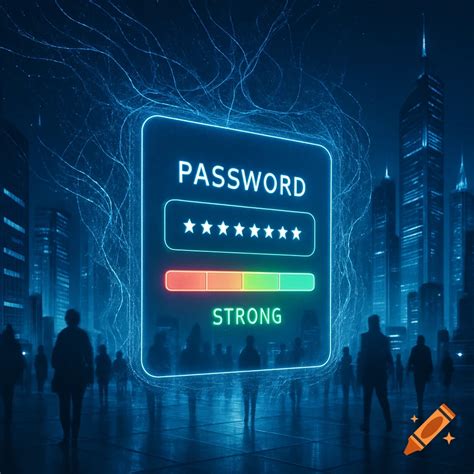 A Glowing Digital Password Interface Showing Password And Strong