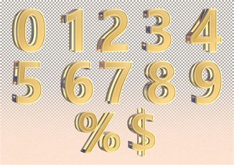 Conjunto de números 3D em ouro PSD Premium