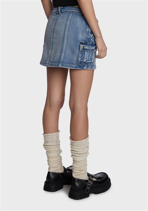 Delias By Dolls Kill Denim Cargo Mini Skirt Washed Blue Denim