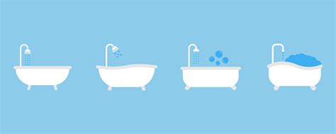 컬러 욕조 벡터 아이콘의 집합입니다 거품과 거품이 있는 목욕 파란색 배경의 욕실 기포에 대한 스톡 벡터 아트 및 기타 이미지 기포 깨끗한 목욕하기 Istock