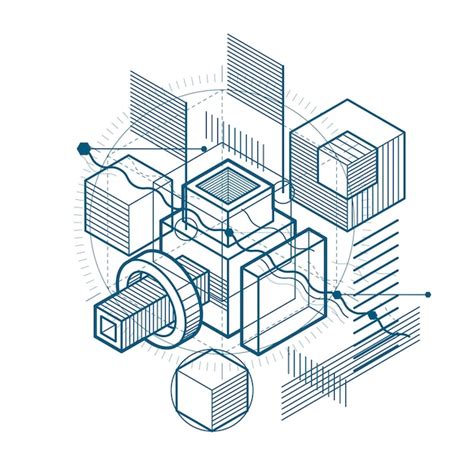 Premium Vector Abstract Design With 3d Linear Mesh Shapes And Figures Vector Isometric