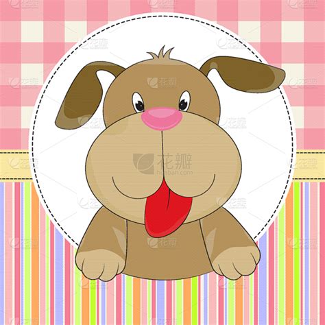 可爱的狗动画片生日宠物明信片请柬概念问候庆祝