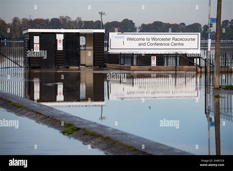 Worcester Racecourse Under Several Feet Of Water As The Uk Has Been Hit By Widespread Flooding